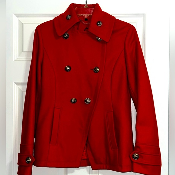 Jackets & Coats | Red Military Style Wool Coat Jacket With 6 Button ...